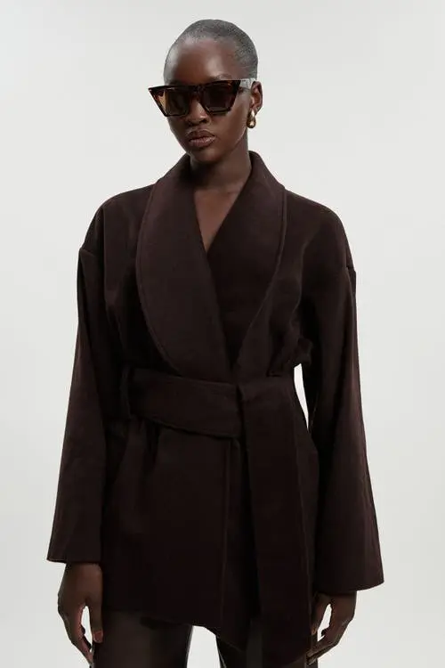 Karen Millen Brushed Wool Wrap Short Coat - Chocolate