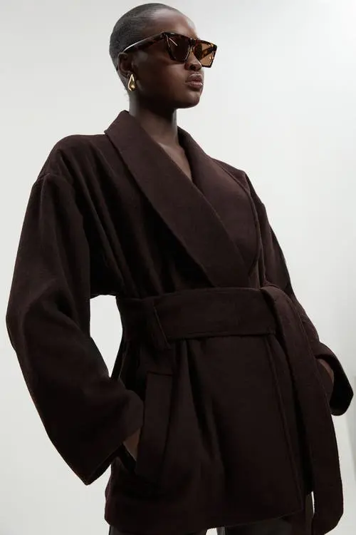 Karen Millen Brushed Wool Wrap Short Coat