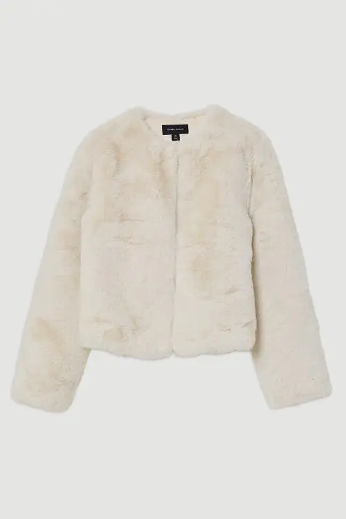 Karen Millen Faux Fur Collarless Cropped Jacket