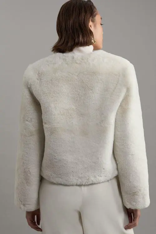 Karen Millen Faux Fur Collarless Cropped Jacket
