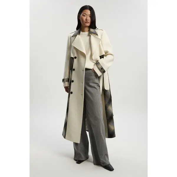 Karen Millen Wool Check Trench Midi Coat