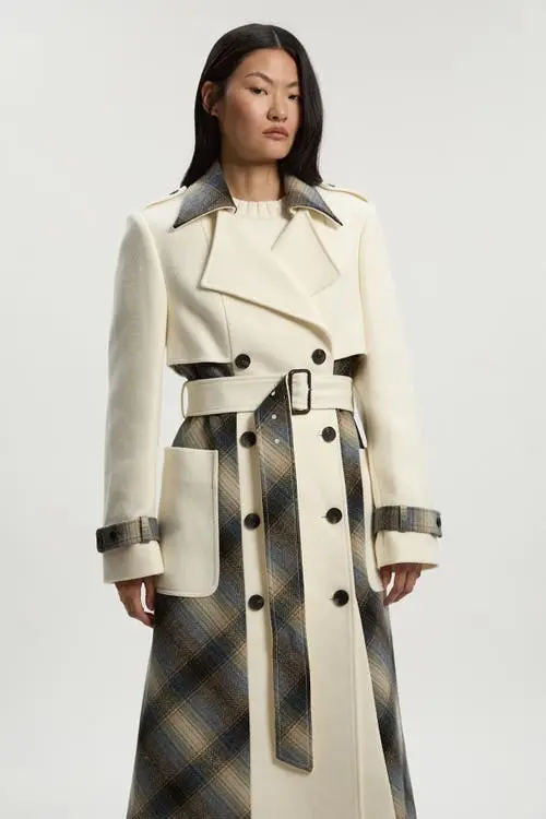 Karen Millen Wool Check Trench Midi Coat
