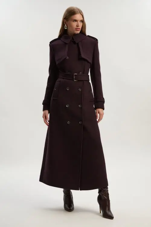 Karen Millen Petite Wool Trench Maxi Coat - Wine