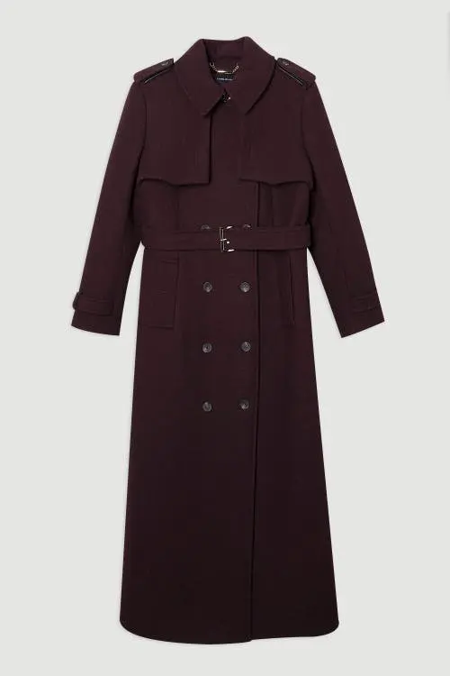 Karen Millen Petite Wool Trench Maxi Coat - Wine