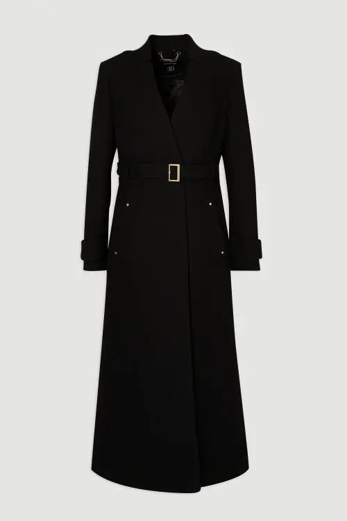 Karen Millen Wool Notch Neck Belted Maxi Coat - Black