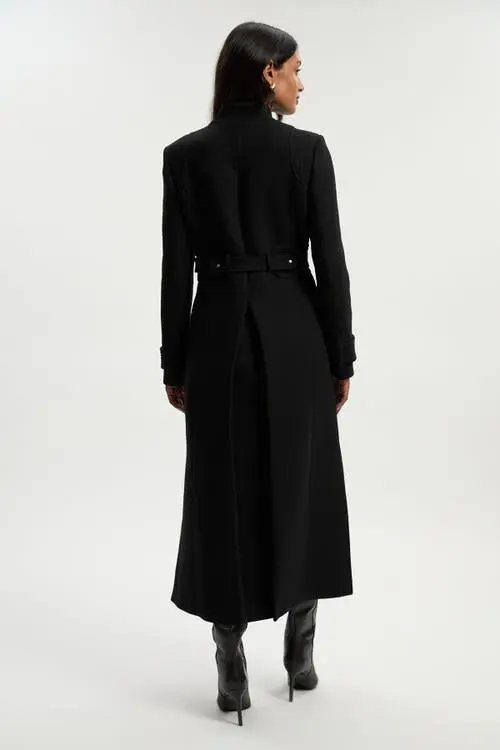 Karen Millen Wool Notch Neck Belted Maxi Coat - Black