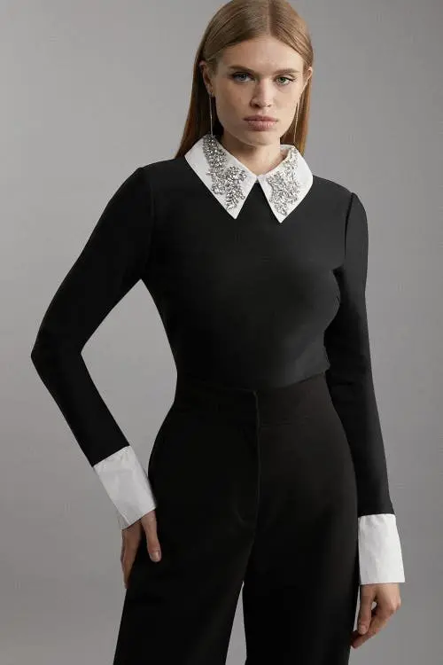 Karen Millen Bandage Embellished Collar Knit Top