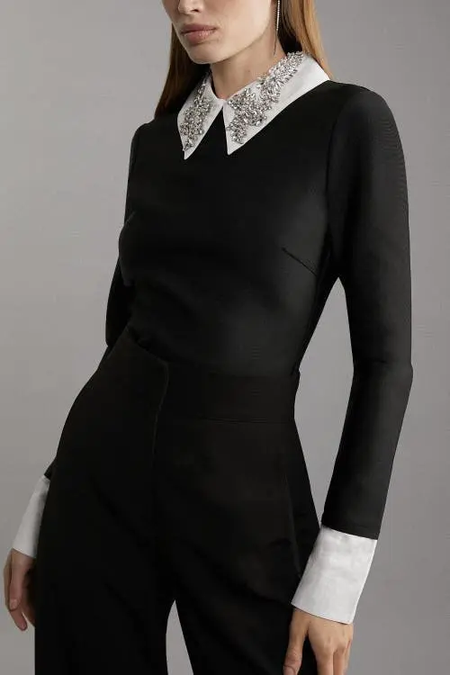Karen Millen Bandage Embellished Collar Knit Top