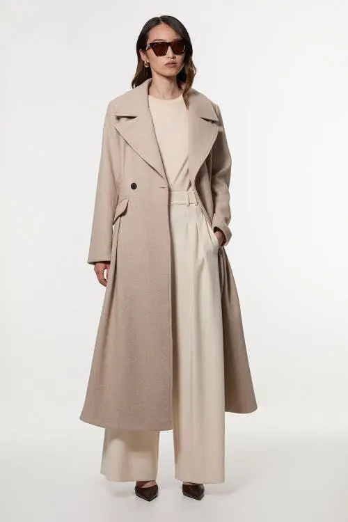 Karen Millen Wool Tailored Flared Skirt Midi Coat
