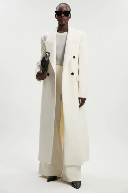 Karen Millen Brushed Wool Double-breasted Maxi Coat - Ivory