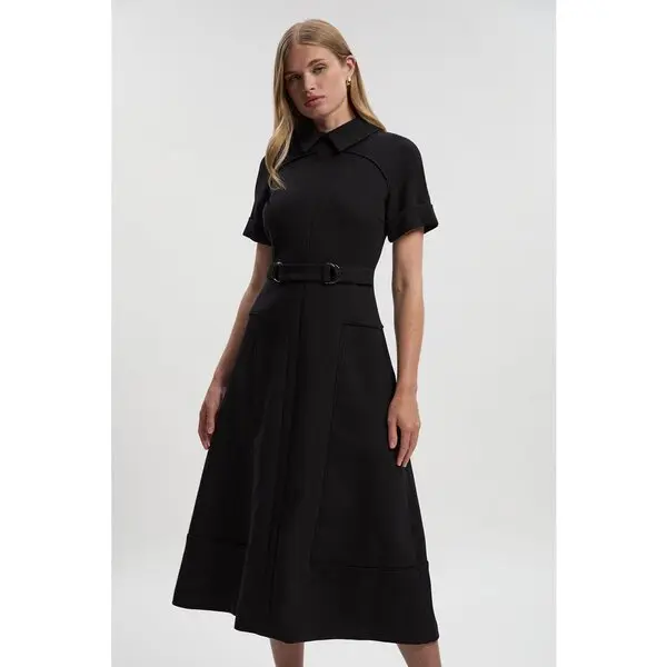 Karen Millen Stretch Tab Detail Full Midi Dress - Black