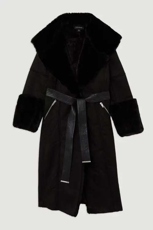 Karen Millen Faux Shearling Belted Midi Coat