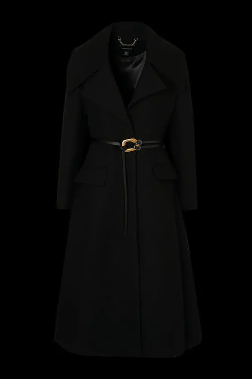 Karen Millen Wool Shawl Collar Belted Midi Coat - Black