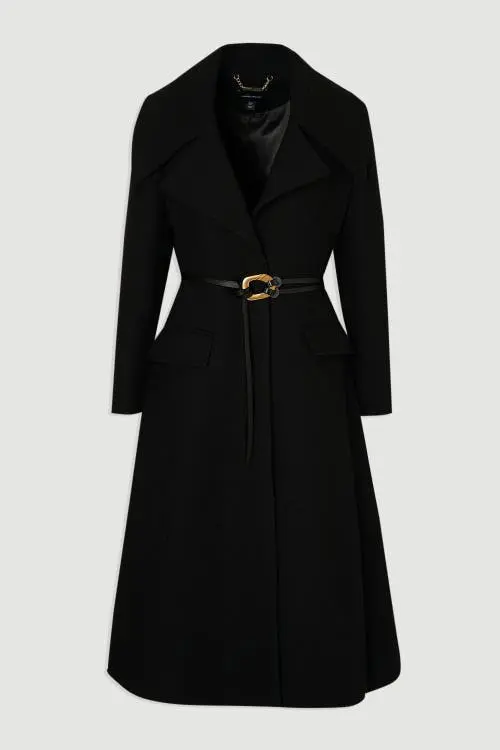 Karen Millen Wool Shawl Collar Belted Midi Coat - Black