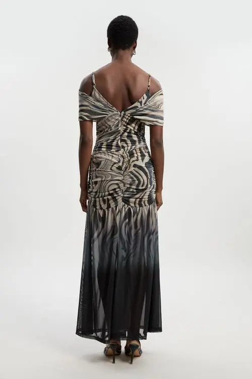 Karen Millen Marble Print Mesh Maxi Dress