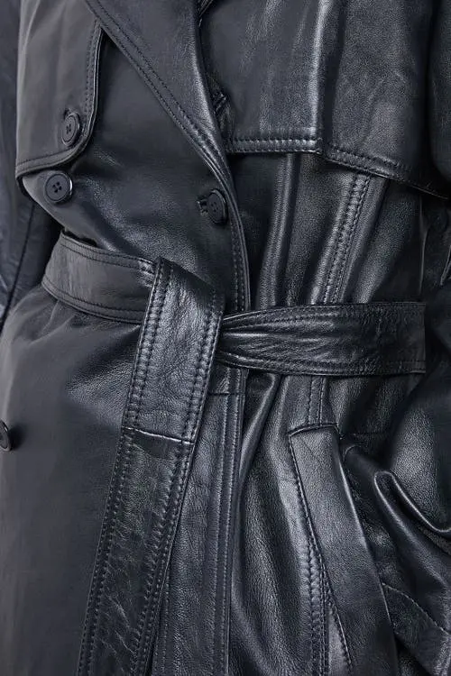 WAREHOUSE Real Leather Belted Trench Coat