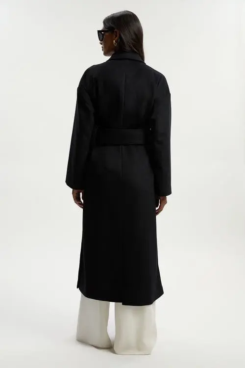Karen Millen Petite Wrap Tailored Maxi Coat - Black