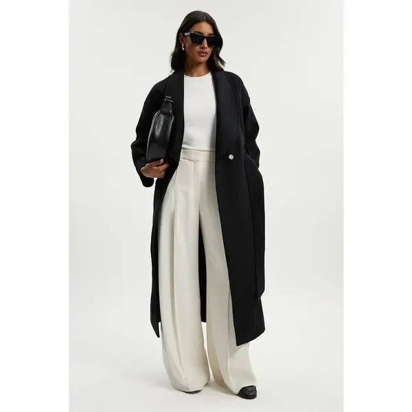 Karen Millen Petite Wrap Tailored Maxi Coat - Black