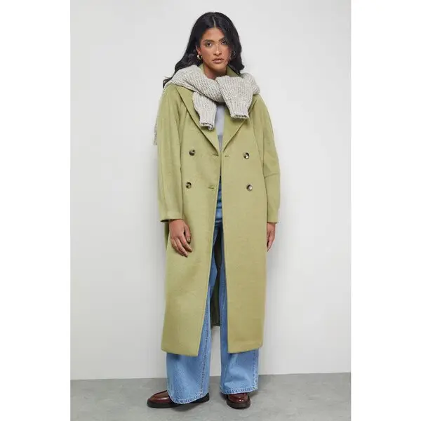 WAREHOUSE Oversized Maxi Coat With Pleat Back Detail