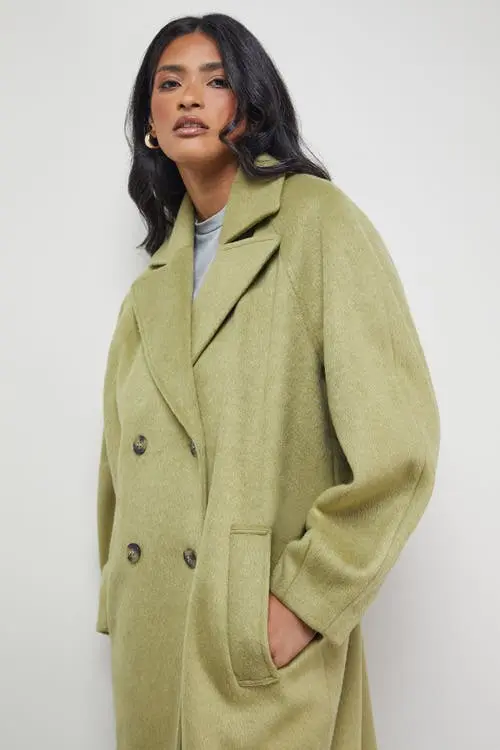 WAREHOUSE Oversized Maxi Coat With Pleat Back Detail