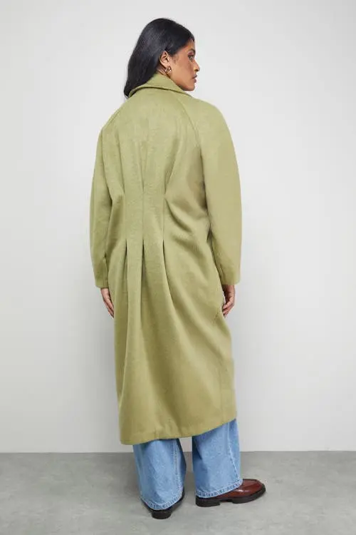 WAREHOUSE Oversized Maxi Coat With Pleat Back Detail