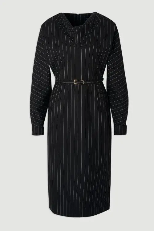 Karen Millen Pinstripe Cowl Neck Midi Dress