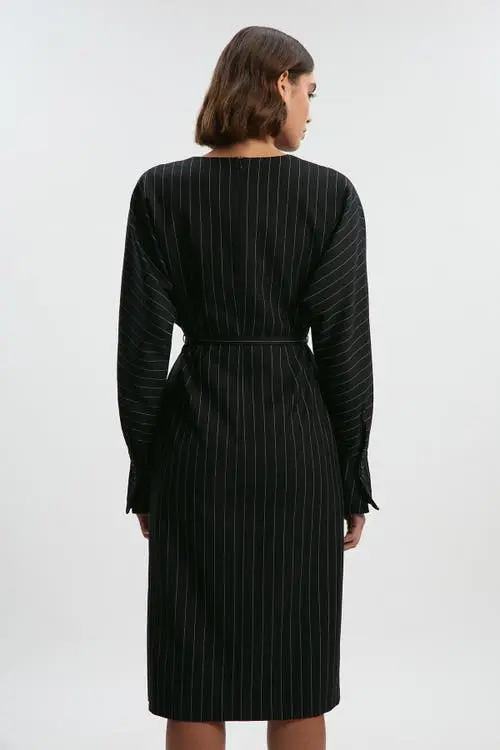 Karen Millen Pinstripe Cowl Neck Midi Dress