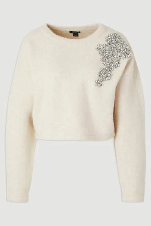 Karen Millen Wool Embellished Crew Neck Jumper