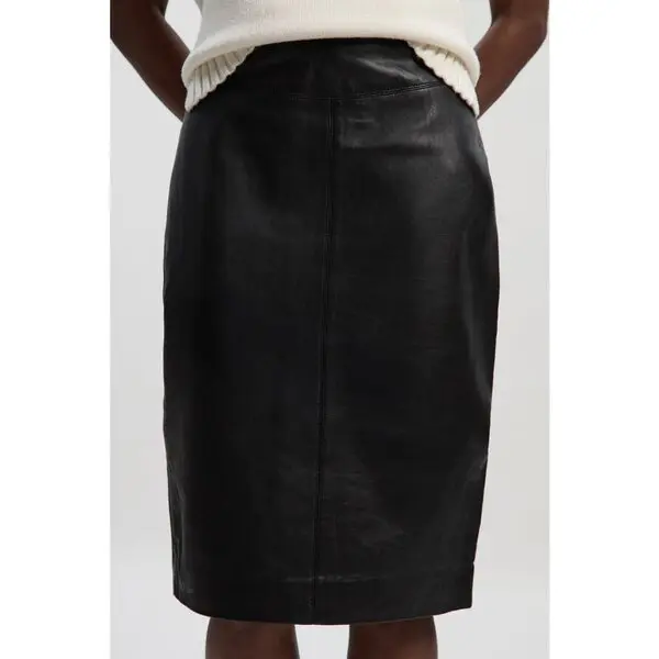Karen Millen Leather Signature Pencil Skirt - Black