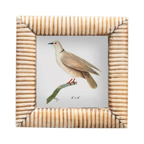 STORIED HOME Hand-carved Bone & Mdf Photo Frame With Ribbed Pattern - Natural