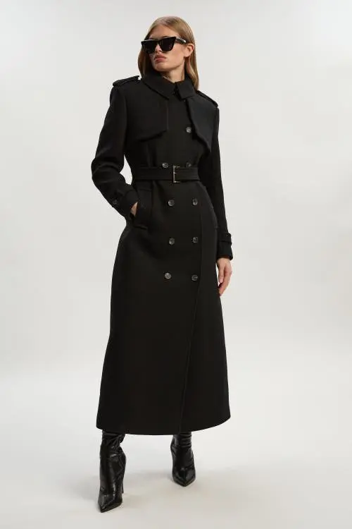 Karen Millen Wool Mix Belted Trench Maxi Coat - Black