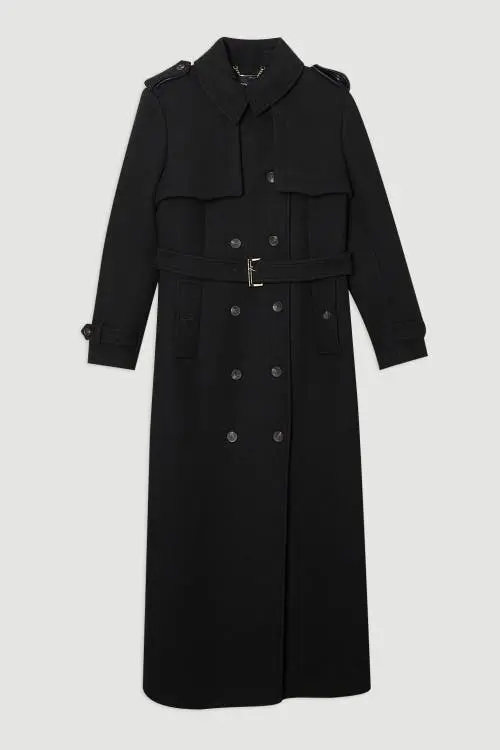 Karen Millen Wool Mix Belted Trench Maxi Coat - Black