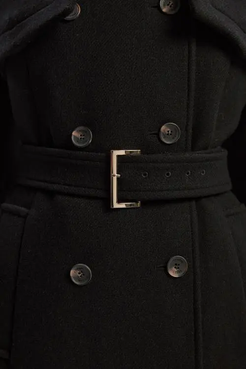 Karen Millen Wool Mix Belted Trench Maxi Coat - Black