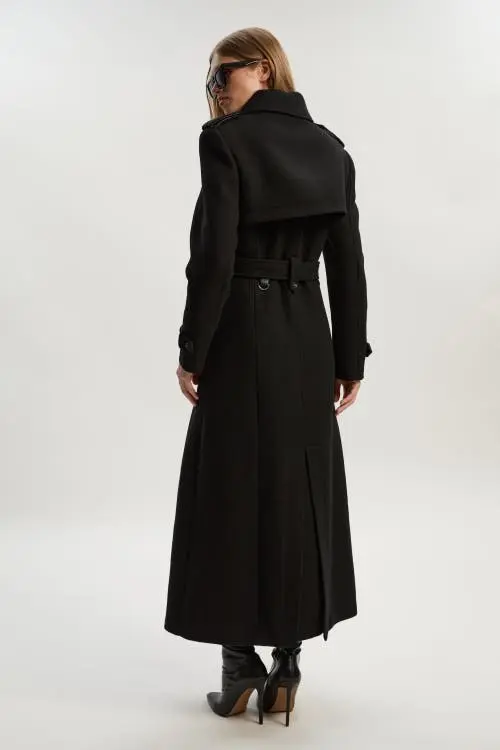 Karen Millen Wool Mix Belted Trench Maxi Coat - Black