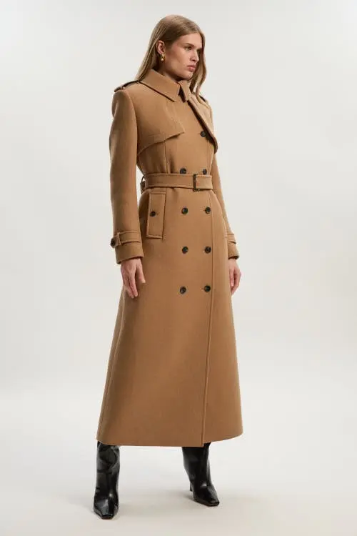Karen Millen Wool Mix Belted Trench Maxi Coat - Camel