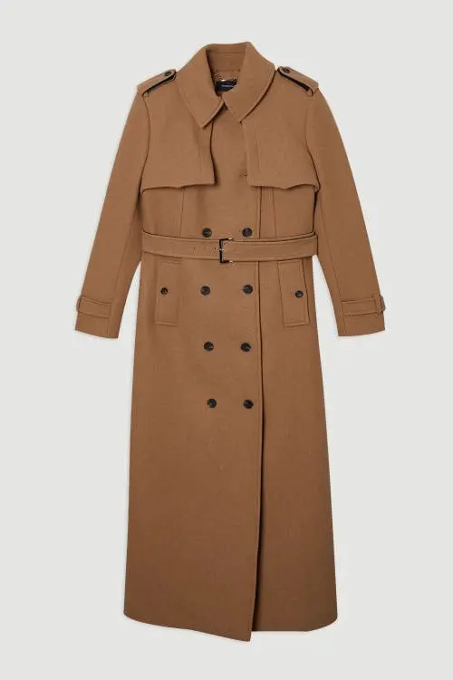 Karen Millen Wool Mix Belted Trench Maxi Coat - Camel