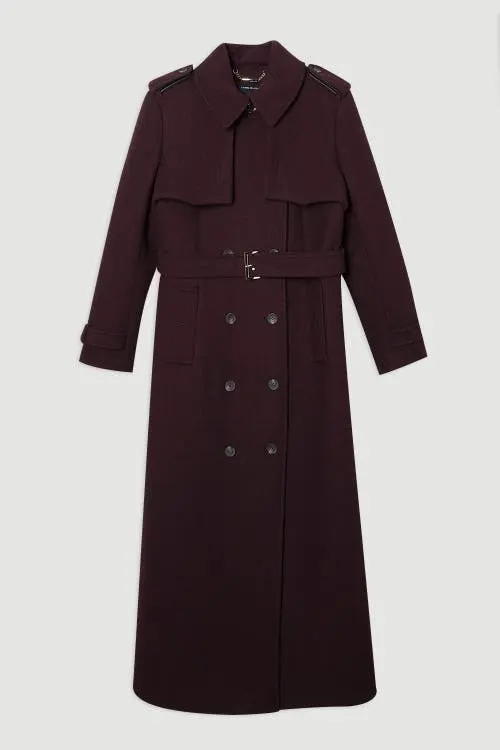 Karen Millen Wool Mix Belted Trench Maxi Coat - Wine
