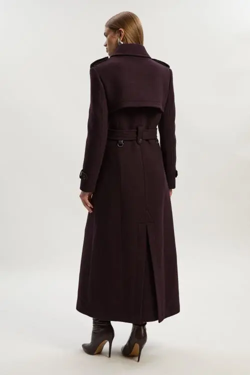 Karen Millen Wool Mix Belted Trench Maxi Coat - Wine