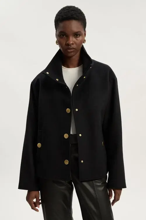 Karen Millen Brushed Wool Tailored Coat With Funnel Neck - Black