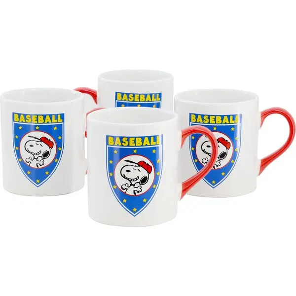 PEANUTS Best In Sports Baseball 4 Piece 19 Ounce Stoneware Mug Set - White