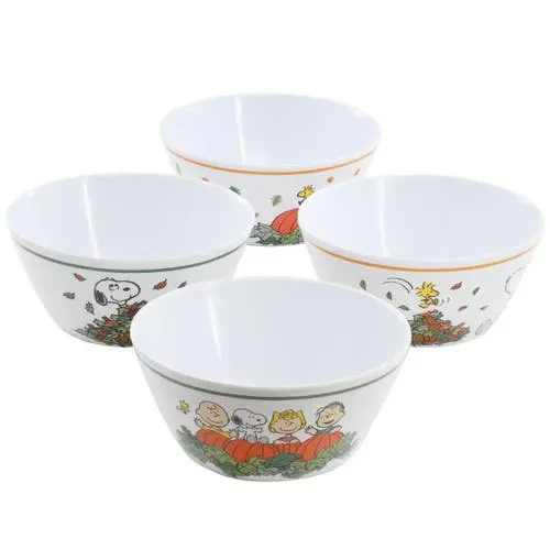 PEANUTS Happy Fall 4 Piece 5.8 Inch Round Melamine Cereal Bowl Set - Assorted