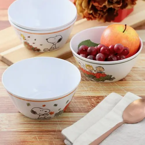 PEANUTS Happy Fall 4 Piece 5.8 Inch Round Melamine Cereal Bowl Set