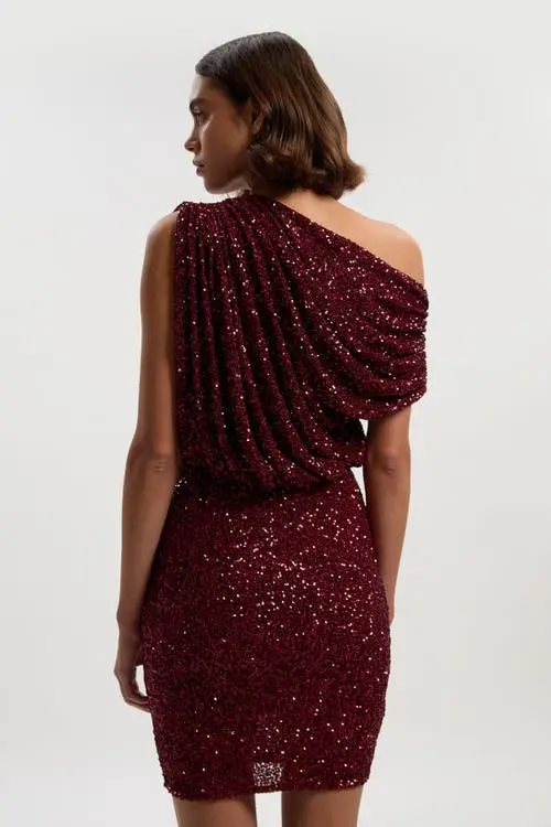 Karen Millen One Shoulder Sequin Mini Dress