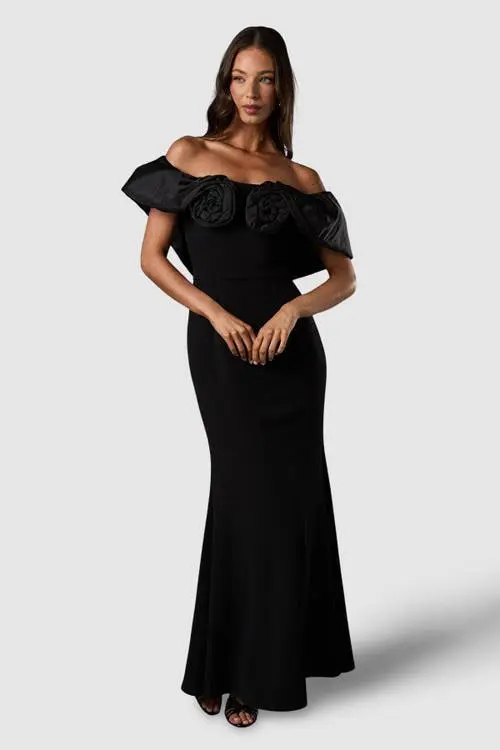 Coast Bardot Rose Detail Maxi Dress - Black