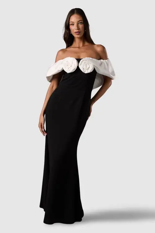 Coast Bardot Rose Detail Maxi Dress - Mono