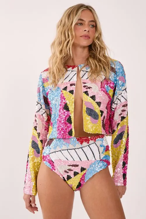 Nasty Gal Abstract Embellished Cropped Jacket - Multi