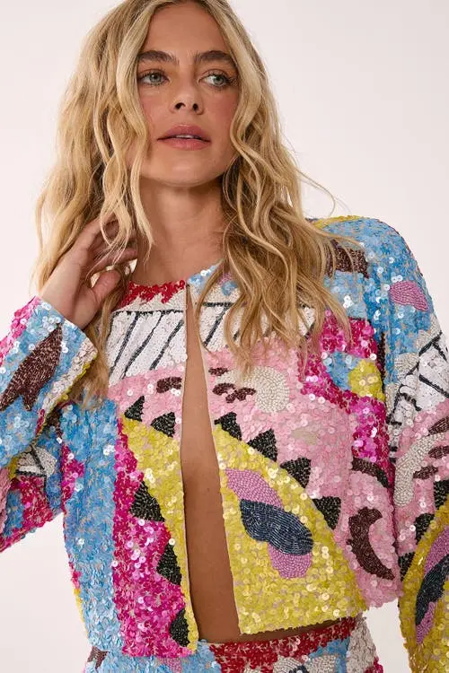 Nasty Gal Abstract Embellished Cropped Jacket - Multi