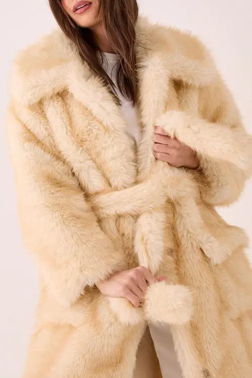 Nasty Gal Belted Faux Fur Coat