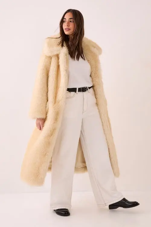 Nasty Gal Belted Faux Fur Coat