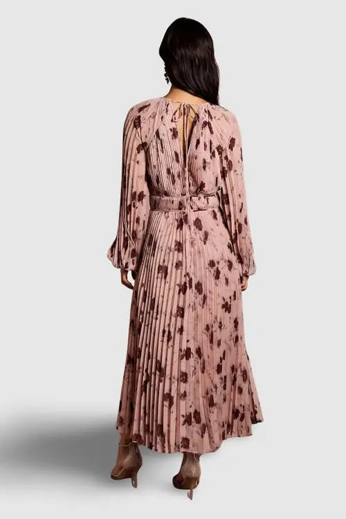 Coast Long Sleeve Chiffon Floral Print Wrap Midi Dress - Blush